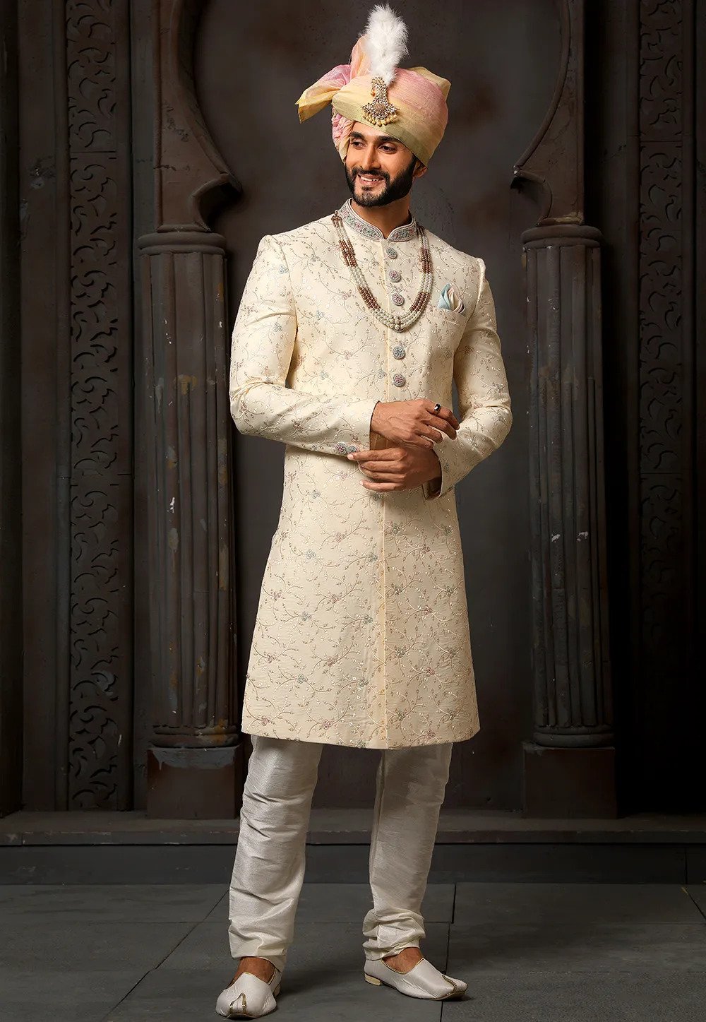 The Royal Sherwani In Light Beige Color